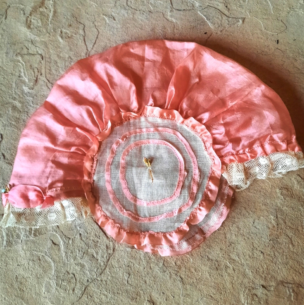 1920's Silk Bathing Cap W/ Lace Embroidery - Gem